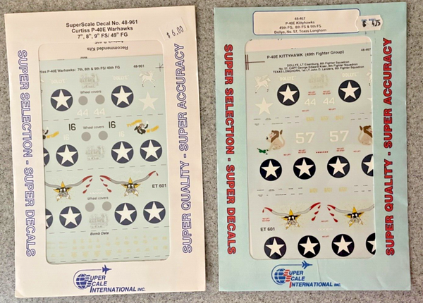 Superscale 1/48 Decals 2 sets P-40 Warhawk Kittyhawk for Hasegawa, Mon ...