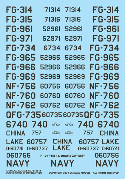 Caracal 1/72 decals Air Force & Navy F-104 Test & Drone Zippers - CD72 ...