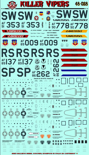 Bullseye 1/48 Decals Killer Vipers F-16/CJ/CG/DG Vipers Air-to-Air Kil ...