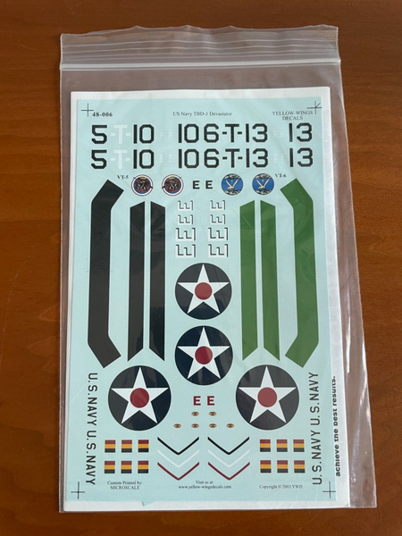 Yellow Wings Decals 1:48 TBD Devastator #YWD48006 for Monogram, Revell ...