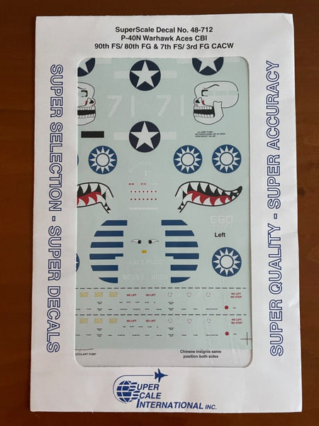 1:48 SuperScale Decals #48-712 P-40 N Warhawk Aces for Hasegawa, AMT ...