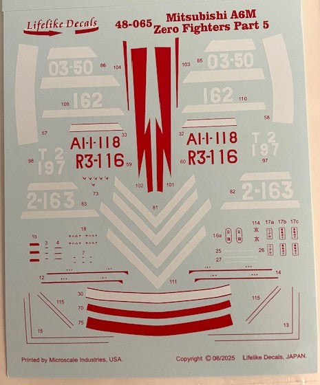Lifelike 1/48 decals Mitsubishi A6M Zero Fighters Part 5 - 48-065 ...