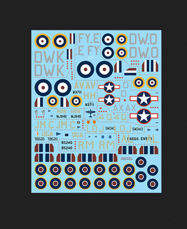 Fundekals 1/32 scale decals Spitfires pt 1 for Airfix Eduard Tamiya ...