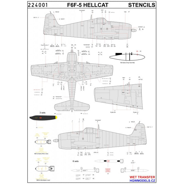 HGW 1/24 scale wet transfers F6F-5 HELLCAT STENCILS - 224001 – Victory ...